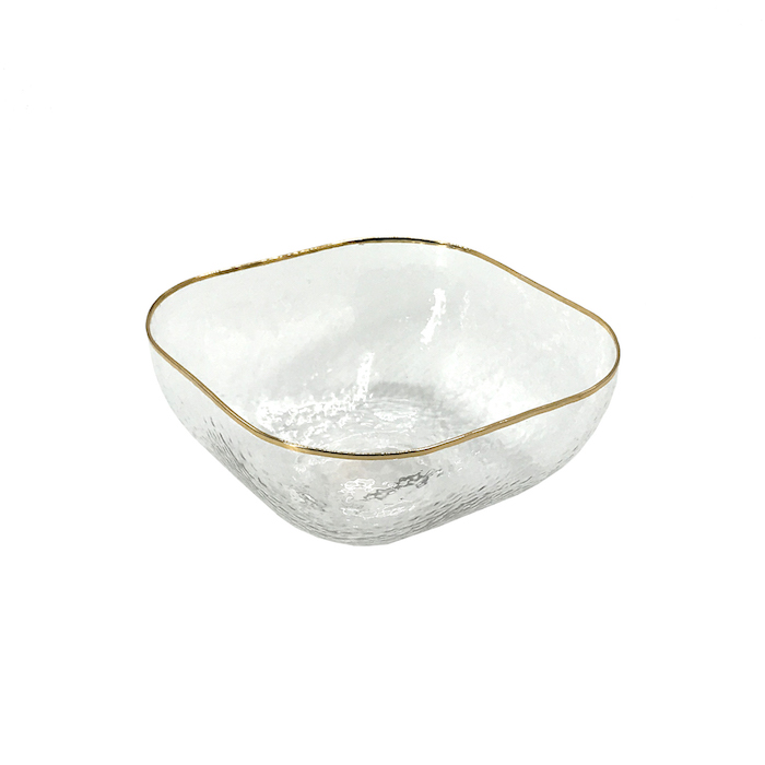 Glass Bowl Square Gold Rim 16.4Cm Crockery Home decor